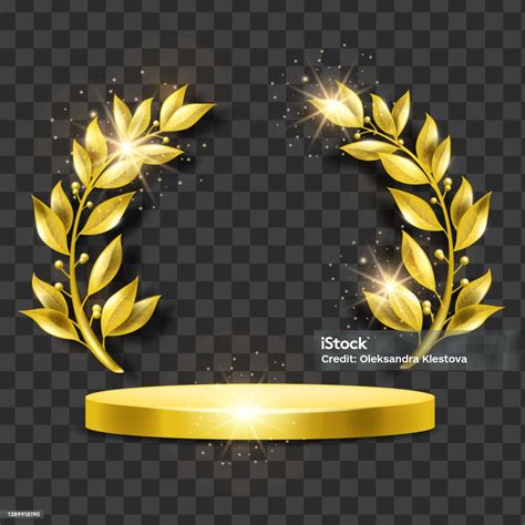 골든 어워드 포디엄 벡터 월계수 수상자 화환 1위 시상식 무대 챔피언십 상 1위에 대한 스톡 벡터 아트 및 기타 이미지 1위 3차원 형태 Championship
