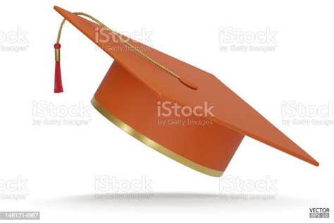 3d 현실적인 졸업 대학 또는 대학 주황색 모자는 흰색 배경에 격리되어 있습니다 대학원 고등학교 학업 또는 대학 모자 학위 수여식을위한 모자 3d 벡터 그림입니다 3차원