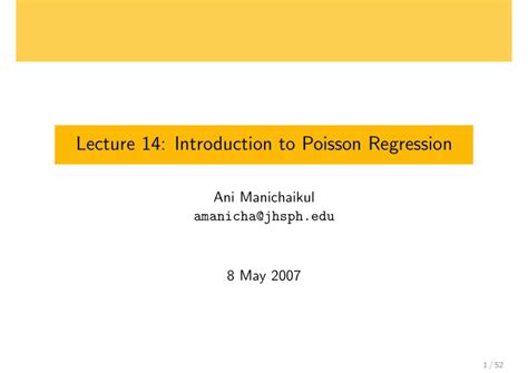Ppt Lecture 14 Introduction To Poisson Regression Ani Manichaikul Powerpoint Presentation