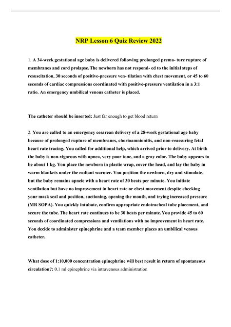 NRP Lesson Quiz Review NRP Stuvia US