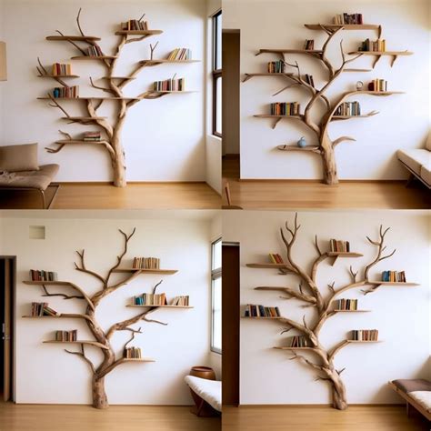 Tree Branch Bookshelf Decor Floating Bookshelf Wall Mount Solid Wood Bookcase Driftwood Branch