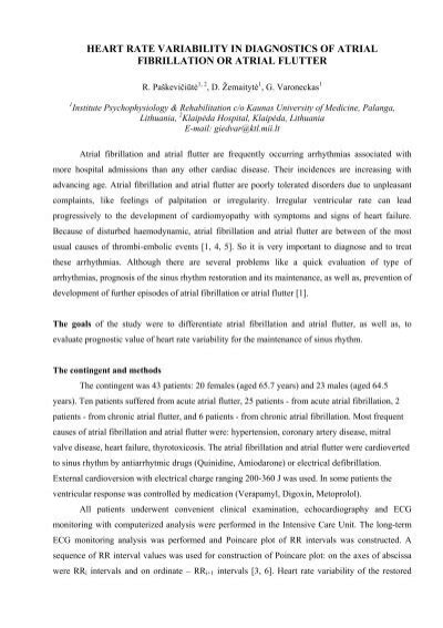 Heart Rate Variability In Diagnostics Of Atrial Fibrillation Or Atrial