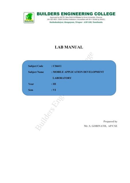 Cs6611 Mobile Application Development Lab Manual 2018 19 Pdf