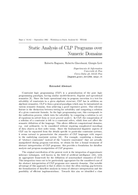 pdf static analysis of clp programs over numeric domains