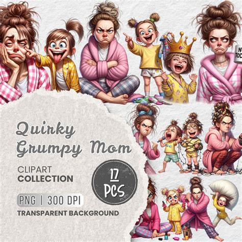 Funny Mom Clipart Bundle Grumpy Mom Png Tired Mother Clipart Funny