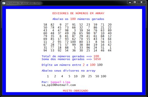 Samuel Lima Programador C C Java Divisores de um número em array