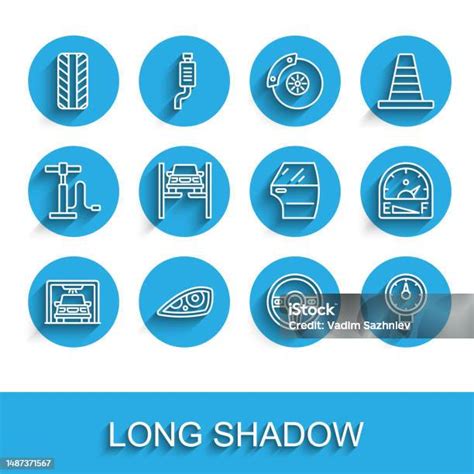 세트 라인 세차장 헤드라이트 타이어 휠 스티어링 타이어 공기압 게이지 리프트 시 자동차 수리 모터 가스 및 도어 아이콘 벡터