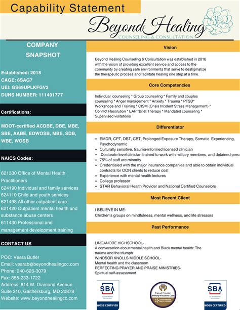 Capability Statement Beyond Healing Counseling And Consultation