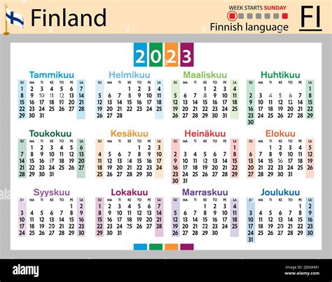 finnish horizontal pocket calendar for 2023 two thousand twenty three