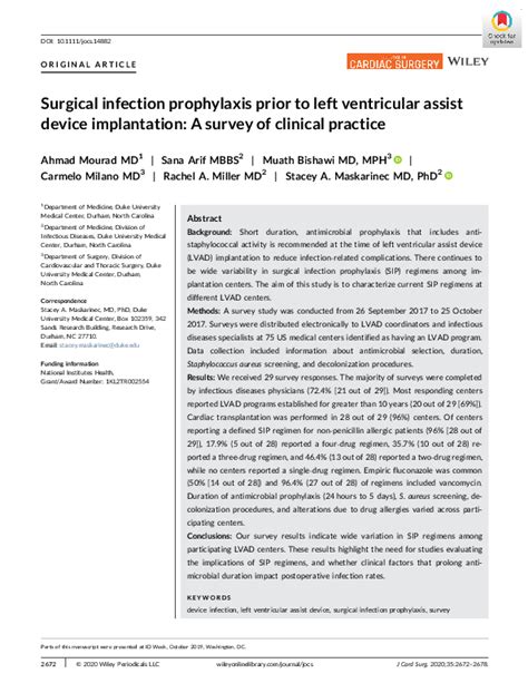 Pdf Surgical Infection Prophylaxis Prior To Left Ventricular Assist