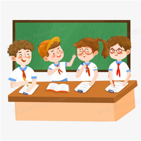 手绘卡通学生小组讨论场景插画免抠元素PNG图片素材下载 手绘PNG 熊猫办公