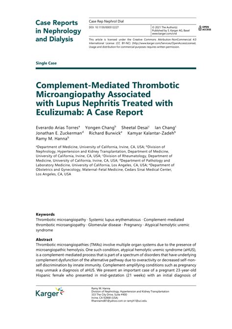 Pdf Complement Mediated Thrombotic Microangiopathy Associated With