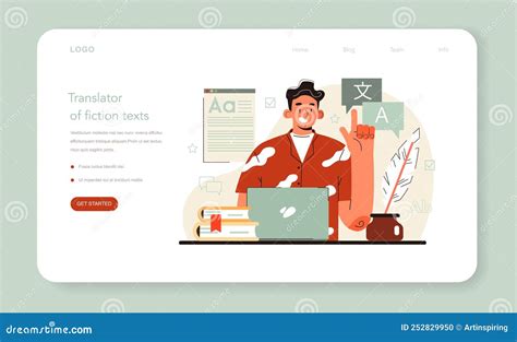 Translator Web Banner Or Landing Page Linguist Translating Document