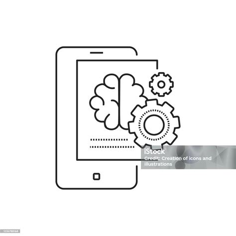 브레인 스토밍 창조적 인 아이디어 블랙 라인 아이콘 창조적 인 아이디어 기호 스마트 폰의 두뇌와 기어 웹 페이지 모바일 앱 프로모션에 대한 픽토그램 Ui Ux Gui 디자인