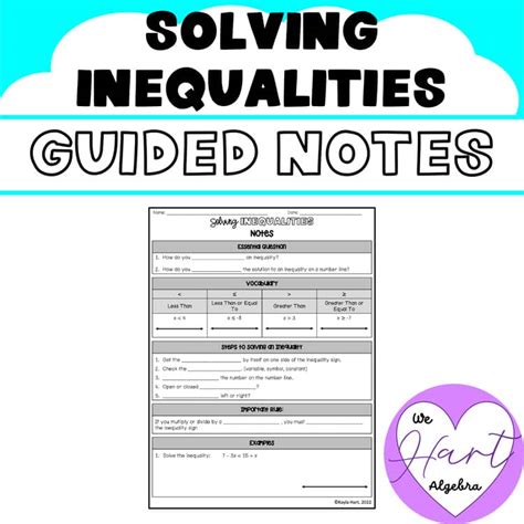 Solving Linear Inequalities Guided Notes By We Hart Algebra Tpt