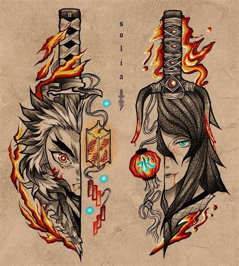 An Artistic Drawing Of Two Women With Fire On Their Faces