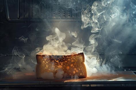Smoke Emerging From A Burnt Toast In Toaster Premium Ai Generated Image