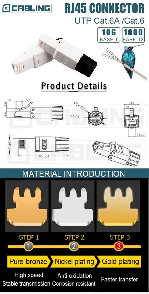 Gcabling RJ P C Network Modular Plug Cat UTP Toolless Ethernet Cat A RJ Connectors