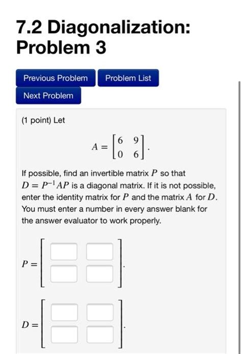 solved 7 2 diagonalization problem 3 problem list previous