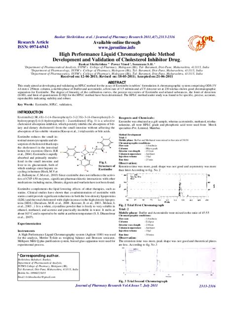 High Performance Liquid Chromatographic Method Development And Validation Of Cholesterol