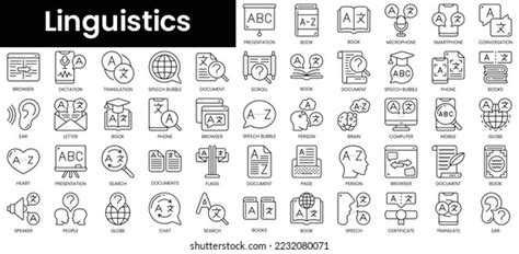Set Outline Linguistics Icons Minimalist Thin Stock Vector Royalty
