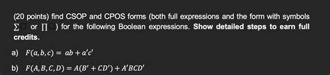 Solved 20 ﻿points ﻿find Csop And Cpos Forms Both Full