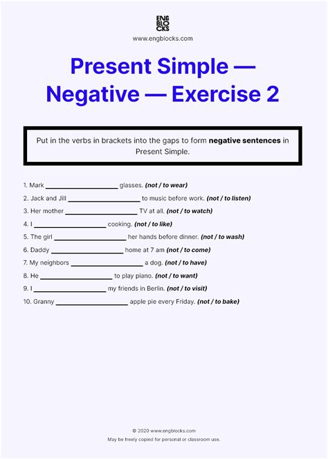 Present Simple Negative Exercises Elementary Negative Esl An