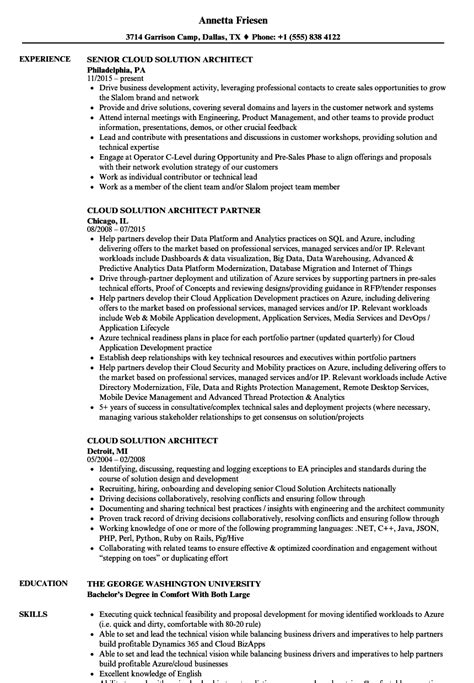 Cloud Solution Architect Resume Samples Velvet Jobs