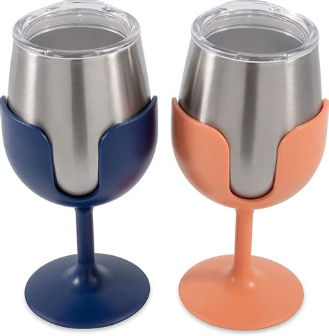 Camco 51917 Life Is Better At The Campsite Wine Tumbler Set 8 Oz Navy