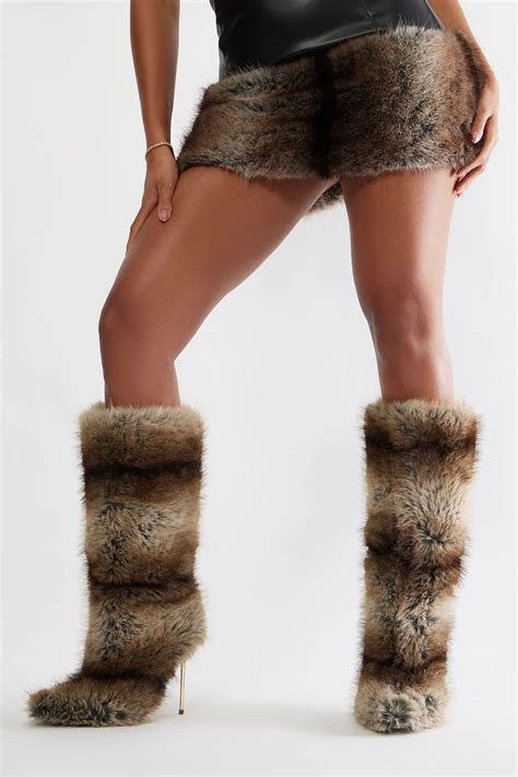 Alexis Faux Fur Knee High Boots Brown Combo Fashion Nova