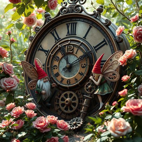 Gnome And Fairy Repairing Clockwork Timepiece Ai Art