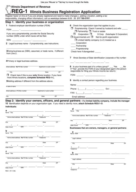 Fillable Form Reg 1 Illinois Business Registration Application