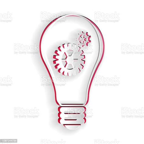 흰색 배경에 격리 된 아이콘 내부의 전구와 기어를 자른 용지 혁신 개념 종이 아트 스타일 벡터 3차원 형태에 대한 스톡 벡터