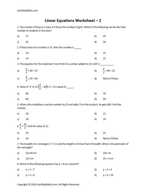 Linear Equation 2 Pdf Equations Algebra