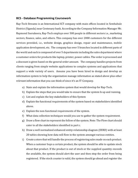 Database Programming Coursework Bcs Database Programming Coursework Ray Tech Streams Is An