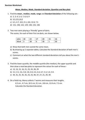 Variance And Standard Deviation Worksheet
