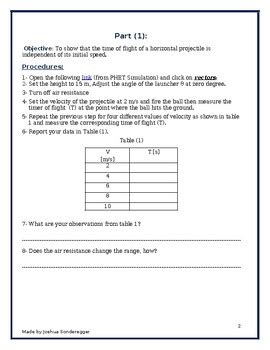 PhET Simulation Online Physics Lab Projectile Motion By Joshua Sonderegger