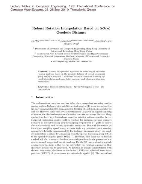 Pdf Robust Rotation Interpolation Based On Son Geodesic Distance