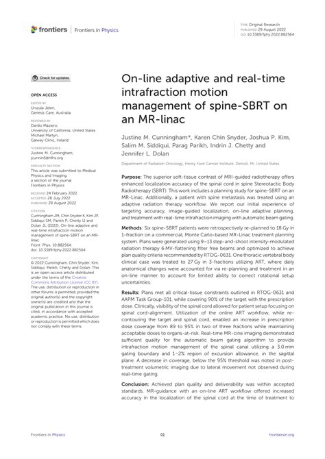 Pdf On Line Adaptive And Real Time Intrafraction Motion Management Of Spine Sbrt On An Mr Linac
