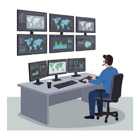 Data Analyst Working With Multiple Screens Showing Graphs And World