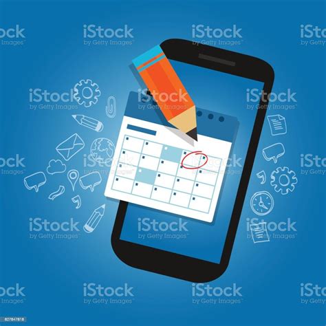 모바일 스마트 전화 장치 중요 날짜 알림 시간 구성 계획에 캘린더 일정 표시 전화 사용에 대한 스톡 벡터 아트 및 기타 이미지 전화 사용 개념 개념 기호 Istock
