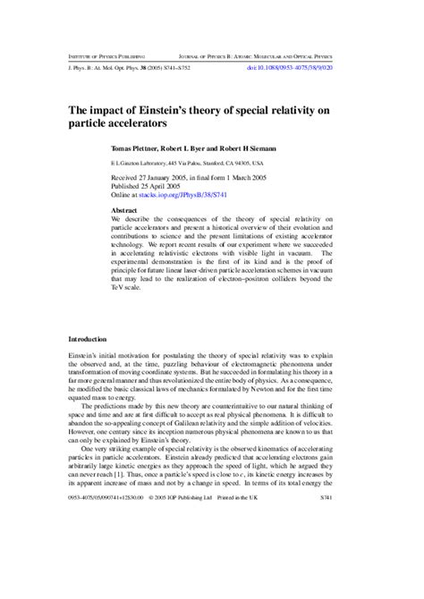Pdf The Impact Of Einsteins Theory Of Special Relativity On Particle Accelerators