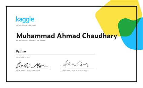 Muhammad Ahmad Chaudhary Completed The Python Course On Kaggle