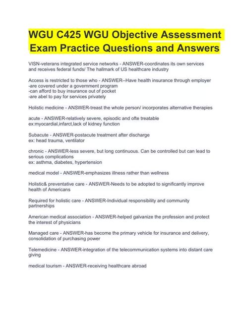 Wgu C425 Wgu Objective Assessment Exam Practice Questions And Answers 20232024 100 Verified