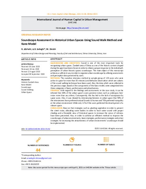 Pdf Soundscape Assessment In Historical Urban Spaces Using Sound Walk Method And Kano Model