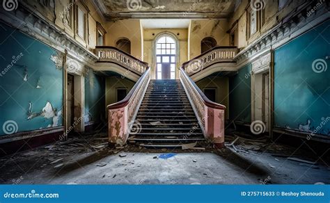 A Mysterious Haunted Palace Old Interior Staircase In Day Light Stock