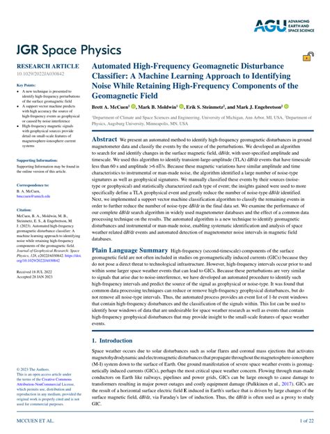 Pdf Automated High‐frequency Geomagnetic Disturbance Classifier A Machine Learning Approach