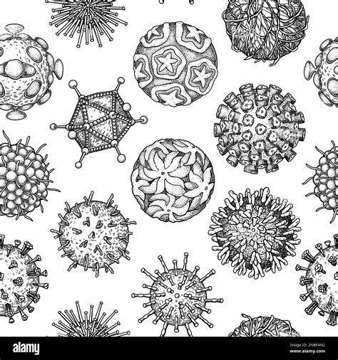Viruses Seamless Patten Scientific Hand Drawn Vector Illustration In