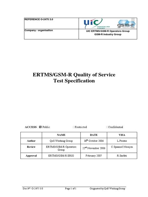 Specification For Quality Of Service Testing Of Ertms Gsm R Networks