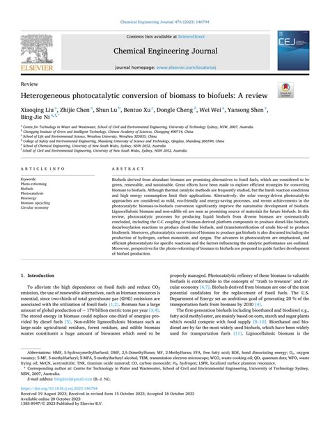 PDF Heterogeneous Photocatalytic Conversion Of Biomass To Biofuels A Review